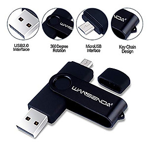 WANSENDA OTG Micro USB Flash Drive 16GB 32GB 64GB 128GB 256GB Dual USB Stick for Android Devices/PC/Tablet/Mac (64GB, Black)