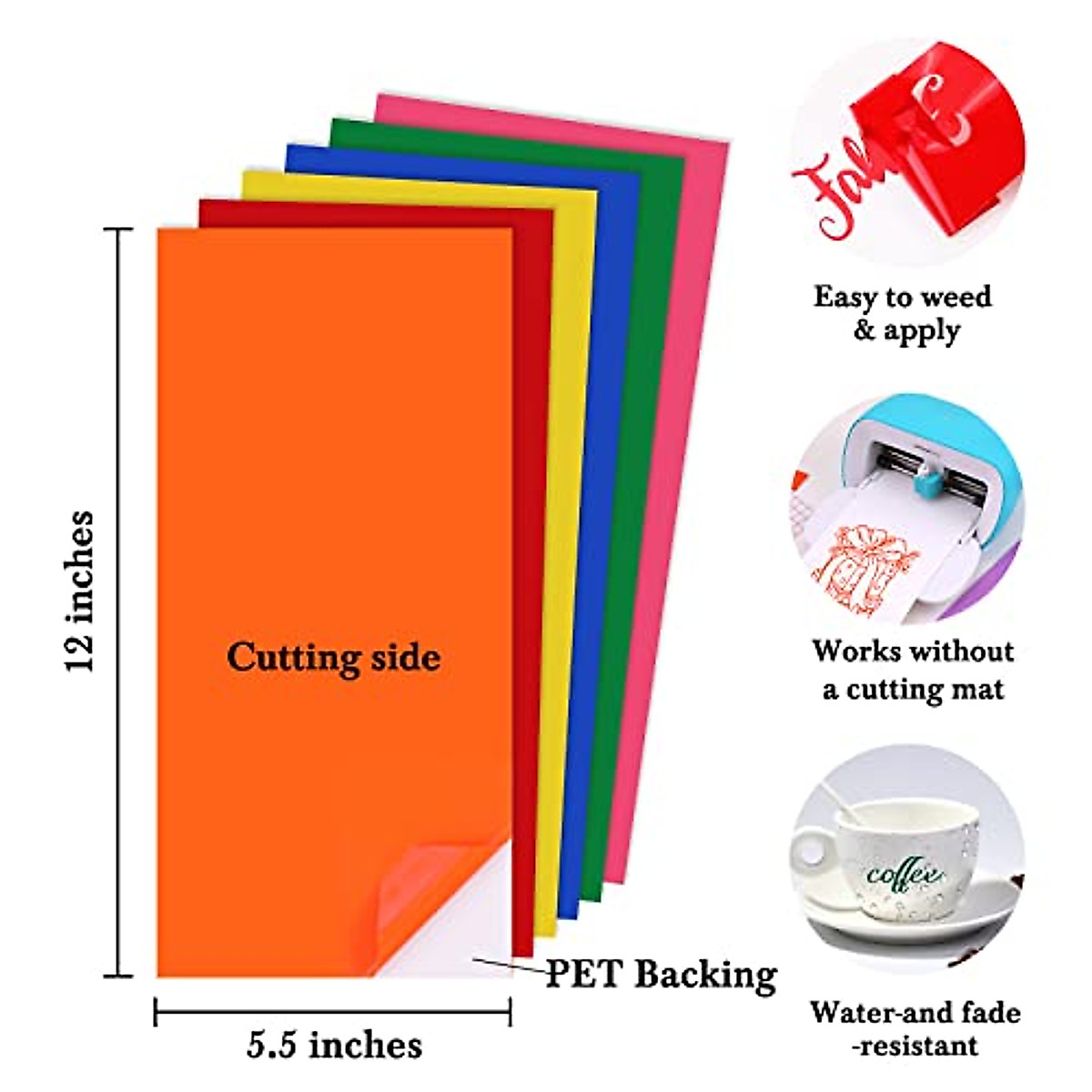 HTVRONT 5.5"x12" Smart Permanent Vinyl for Cricut Joy Machine-30 Sheets Permanent Vinyl Bundle & 5 Sheets Transfer Tape for Vinyl Permanent, Assorted Colors Adhesive Vinyl Sheets for Decoration (Glossy Vinyl)