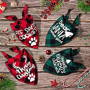4 Pack Birthday Dog Bandanas - Classic Triangle Merry Christmas Printing Fall Plaid Xmas Pet Scarf Bibs Kerchief Gifts Set - Pet Holiday Accessories Decoration for Small to Large Puppy Dogs Cats