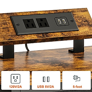 Fixwal Nightstands Set of 2 with Charging Station, Night Stand End Table with USB Ports & Outlets, Bedside Table with Fabric Drawer for Bedroom, Rustic Brown