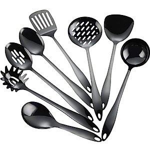 Kelendle 8 Piece Stainless Steel Kitchen Utensil Set Black Nonstick Cooking Utenisls Titanium Plated Kitchen Tools Gadgets Slotted Spatula Spoon Turner Ladle Dishwasher Safe