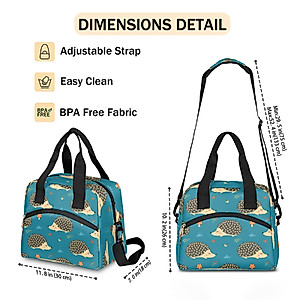 Cute Hedgehogs Lunch Bag Tote Bag Leakproof Cooler Bag Hedgehogs Animal Lunch Box with Front Pocket Water-resistant Thermal Lunch Bags with Shoulder Strap for Picnic/Hiking/Beach/Work