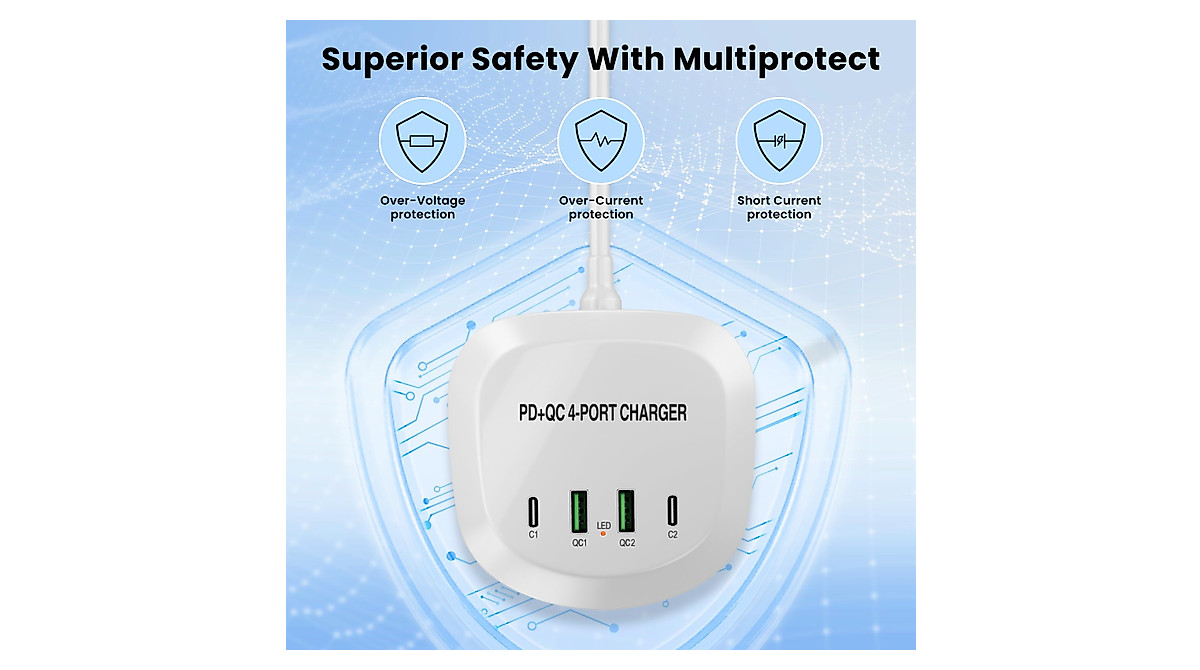 USB C Multiport Charging Station with Fast Charge 3.0 – Compact & Secure