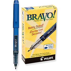 PILOT Bravo Liquid Ink Marker Pens, Bold Point, Blue Ink, 12-Pack (11035)