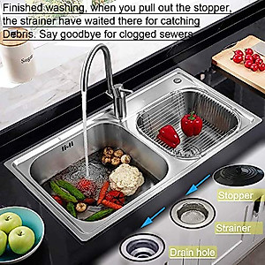 Seatery 4PCS Kitchen Sink Stopper Strainer, 6 Inch Round Large Silicone Sink Drain Cover Plug, Water Stopper, 4.5 Inch Stainless Steel Sink Strainer, Food Scraps Catcher for Kitchen