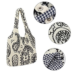 ZLM BAG US Plush Shoulder Handbag Retro Ethnic Style fluffy Tote Handbag Large faux Lamb Wool Shopping Bag