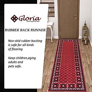 Gloria Non Slip Rubber Back Checkered Design Kitchen Rug Kitchen Runner Kitchen Mat Carpet for Kitchen Anti Slip Stair Treads (Checkered-Red, Runner (23"x84"))