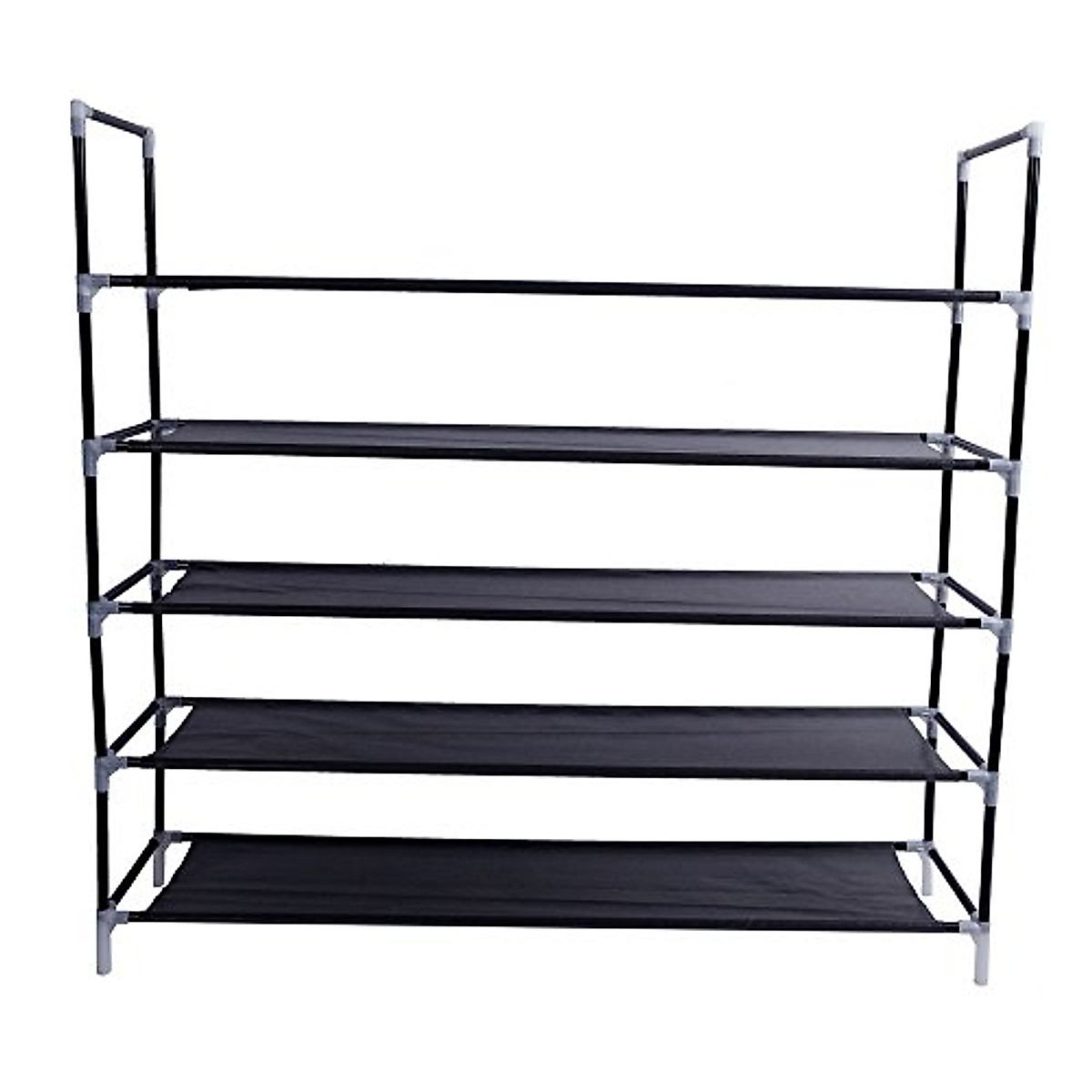 SoSo-BanTian1989 Black 5-Tiers Metal Tube Shoe Rack, 25 Pairs Non-Woven Fabric Shoe Storage Organizer Cabinet Tower Shelf