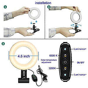 Video Conference Lighting Kit 3200k-6500K Dimmable Led Ring Lights Clip on Laptop Monitor for Remote Working/Zoom Calls/Self Broadcasting/Live Streaming/YouTube Video/TikTok (Black)