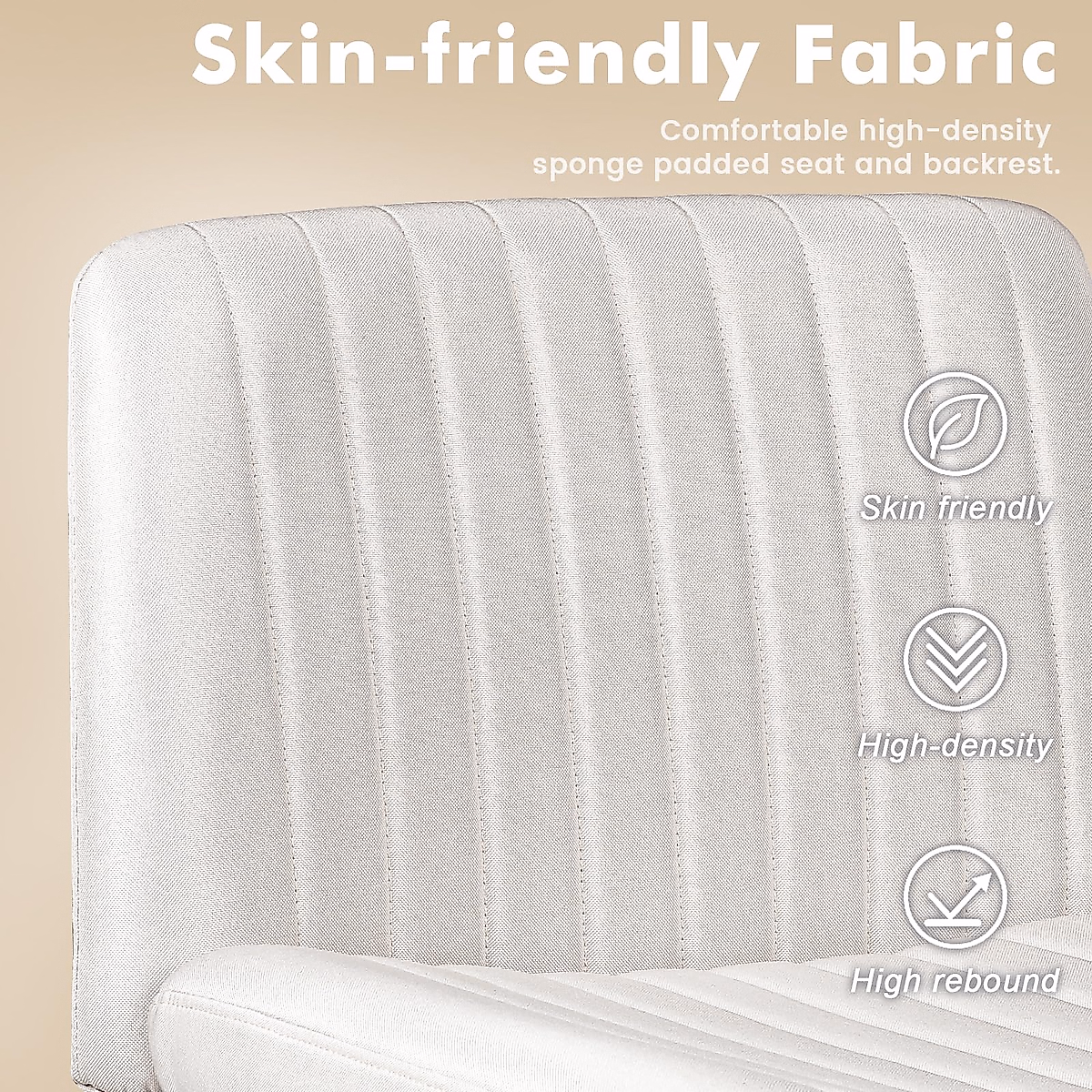 LEMBERI Criss Cross Chair with Wheels, Fabric Padded Armless Wide Seat Cross Legged Office Chair, Mid Back Swivel Computer Task Vanity Chairs for Home, Make Up,Small Space, Bed Room(Beige)