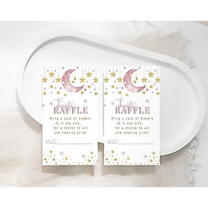 Twinkle Little Star Diaper Raffle Tickets, Celestial Baby Shower Games for Prizes, Pink and Gold Baby Shower Diaper Raffle Invitation Insert Cards, 50 Pack