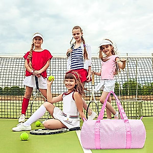 GFU Duffle Bag for Kids, Overnight Duffel Bags for Boys and Girls, Seersucker Travel Bag Large Dance bag, Toddler Weekender Bag, Child Carry-On Sports Gym Bag, Gift, Pink