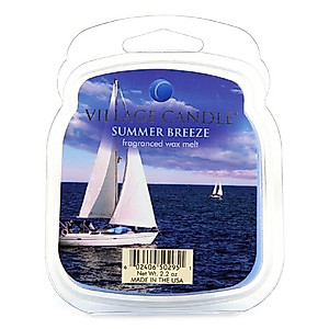 Village Candle Summer Breeze Wax Melts Flameless Fragrance, 2.2 Oz, Traditions Collection, Blue