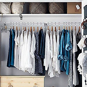 Wall Mounted Adjustable Durable Steel Clothes Rack Set of 2 Drying and Hanging Closet Bar Rail Organizer (White)