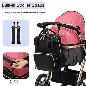 NUNET Diaper Bag Backpack Black W. Portable Changing Pad, Stroller Straps, Large Diaper Bag for 2 Kids (Girls/Boys), Multipurpose Lightweight Travel Back Pack for Moms Dads