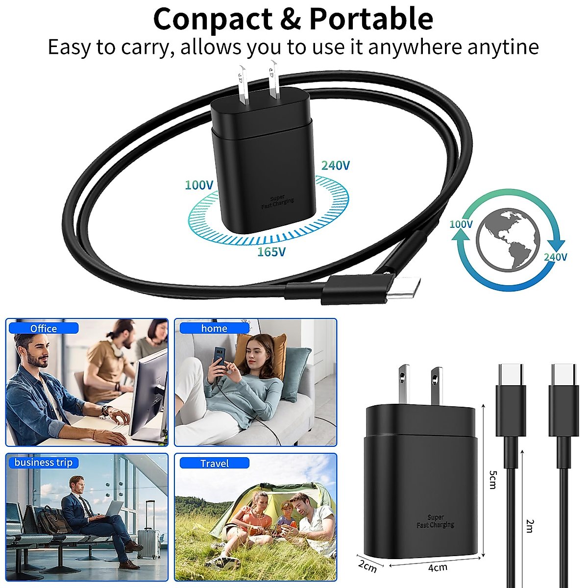 Type C Charger Fast Charging for Samsung 25W Fast Charger, 2-Pack PD/PPS USB C Fast Wall Charger Block with 6FT Type C to Type C Cable for Samsung Galaxy S23/S22/S21/S20/Note 20/Note 10/ iPhone 15