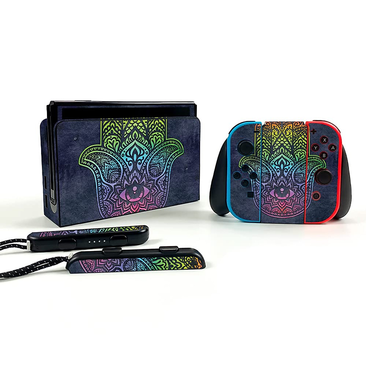 MightySkins Skin Compatible with Nintendo Switch OLED - Rainbow Hamsa | Protective, Durable, and Unique Vinyl Decal wrap Cover | Easy to Apply, Remove, and Change Styles | Made in The USA