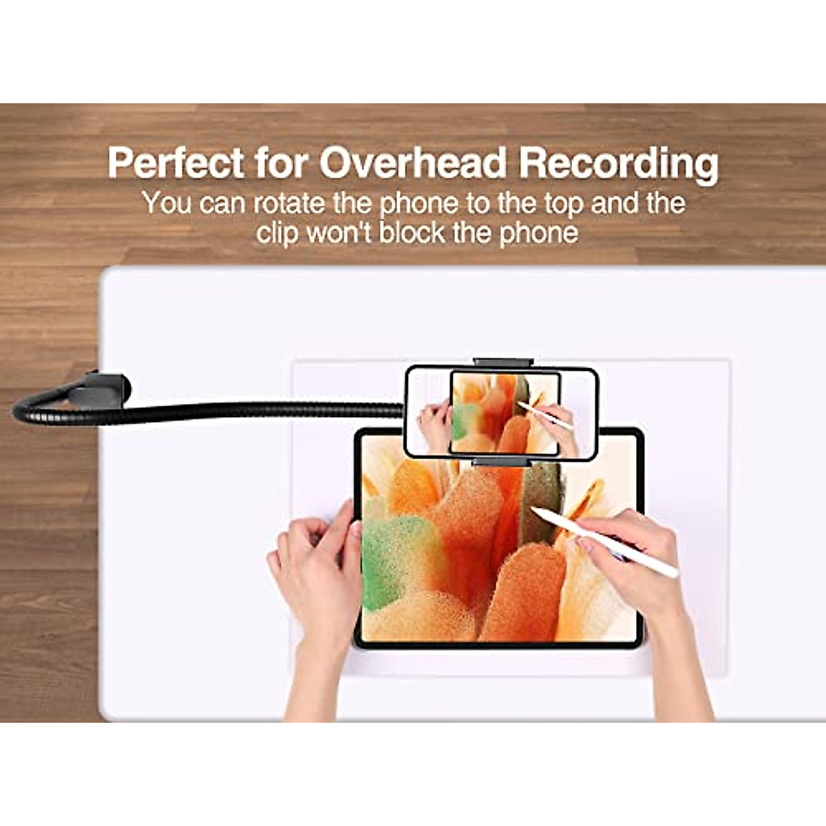 elitehood Aluminum Gooseneck Phone Holder for Bed [360° Swivel Tilt Rotation] - Long & Flexible Bed iPhone Holder, Overhead Cell Phone Mount Stand for Desk, Compatible with 4-7’’ Cellphone