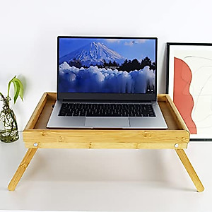 WKWKER Bamboo TV Bed Tray Table with Folding Legs Serving Trays Drawing Table Portable Laptop Desk Snack Table Breakfast Trays (Natural)