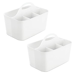 mDesign Small Plastic Shower/Bath Storage Organizer Caddy Tote with Handle - Dorm, Shelf, Cabinet - Soap, Shampoo, Conditioner, Combs, Brushes, Lumiere Collection, 2 Pack, White