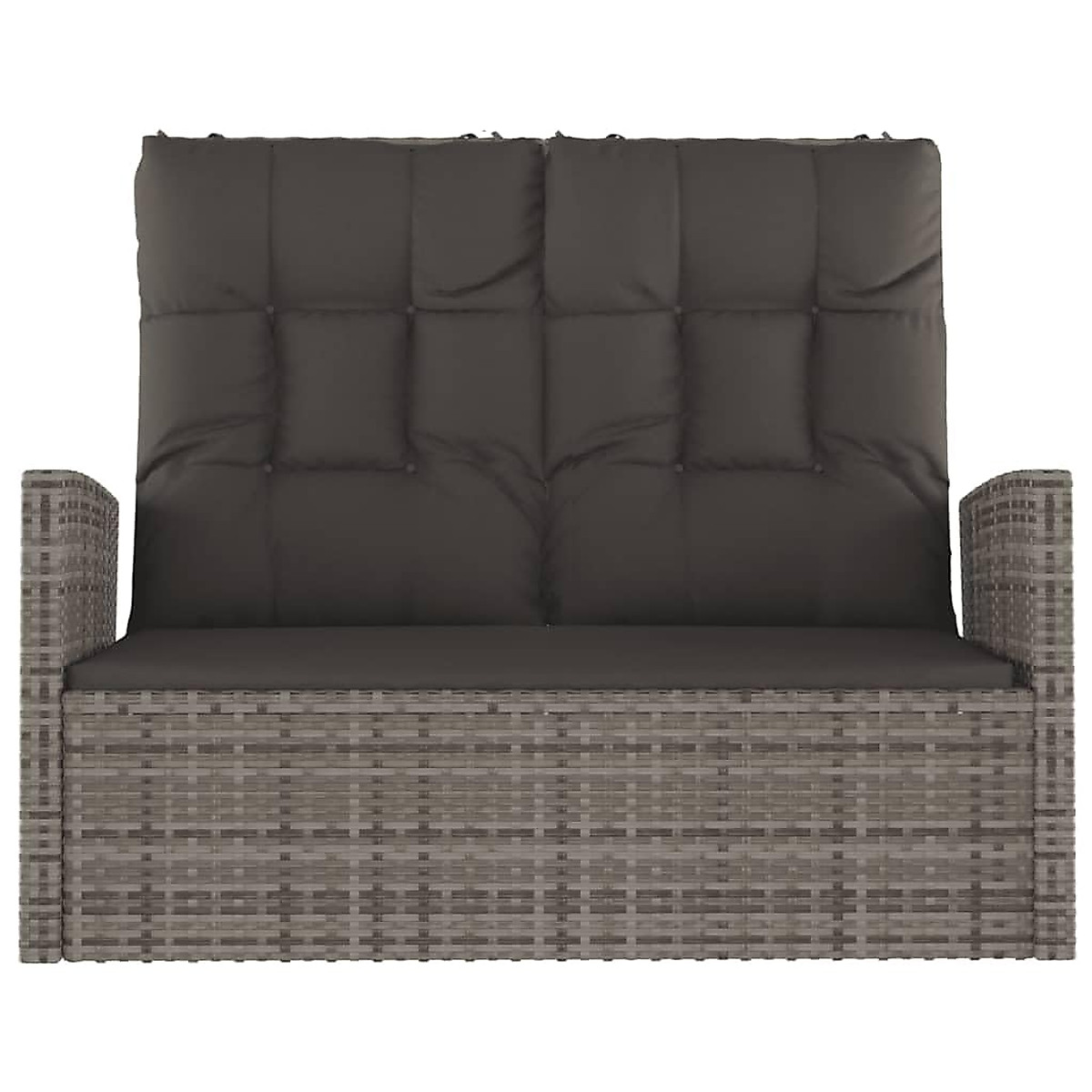 KTHLBRH Reclining Patio Bench with Cushions Gray 46.5" Poly Rattan Garden Bench Deck Bench Porch Bench Outdoor Bench for patios, Gardens, Decks