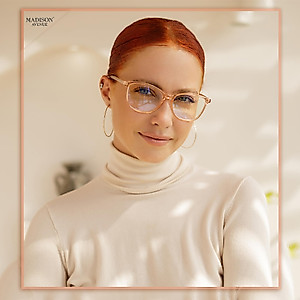 Madison Avenue Square Vintage TR90 Blue Light Blocking Reading Glasses for Women with Case, Anti Glare/Eyestrain Computer Readers Transparent Brown 2.5