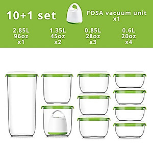 FOSA Vacuum Seal Food Storage System Reusable Container Deluxe Set with Vacuum and 10 Reusable containers