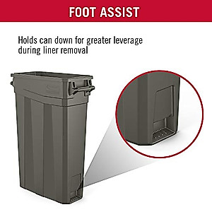 Suncast Commercial TCNH2030BK Narrow Trash Can With Handles, 30.00" Height x 11.08" Width, 23 gal Capacity, Black