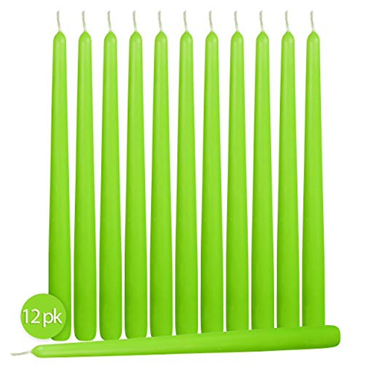 12 Pack Tall Taper Candles - 12 Inch Lime Dripless, Unscented Dinner Candle - Paraffin Wax with Cotton Wicks - 10 Hour Burn Time