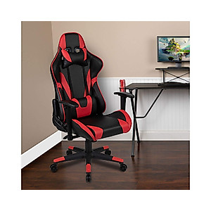 Flash Furniture X20 Fully Reclining LeatherSoft Racing Style Gaming Chair with and Lumbar Pillows, Ergonomic Padded Swivel Computer Chair, Red/Black