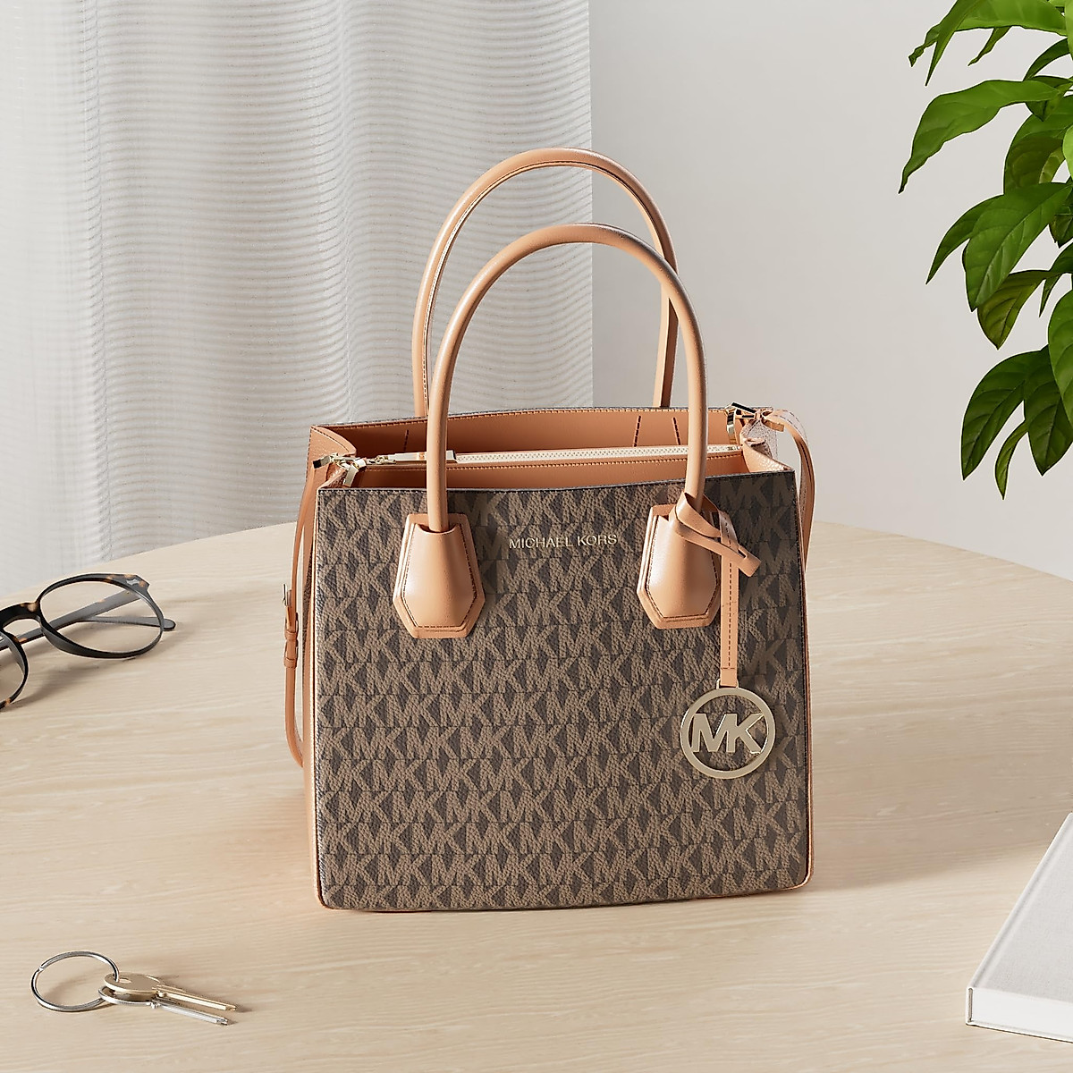 Michael Kors Mercer Medium Logo and Leather Accordion Crossbody Bag