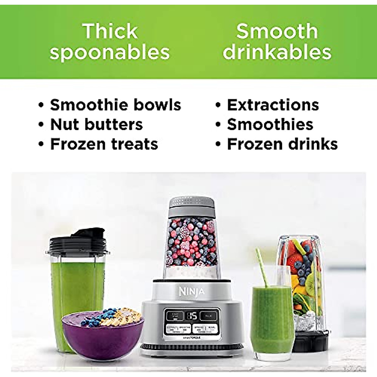 Ninja Foodi SS100 Stainless Steel Smoothie Blender Bowl Maker and Nutrient Extractor with 24-Oz Nutrient Extraction Cup, To-Go Lids and Hybrid Blades