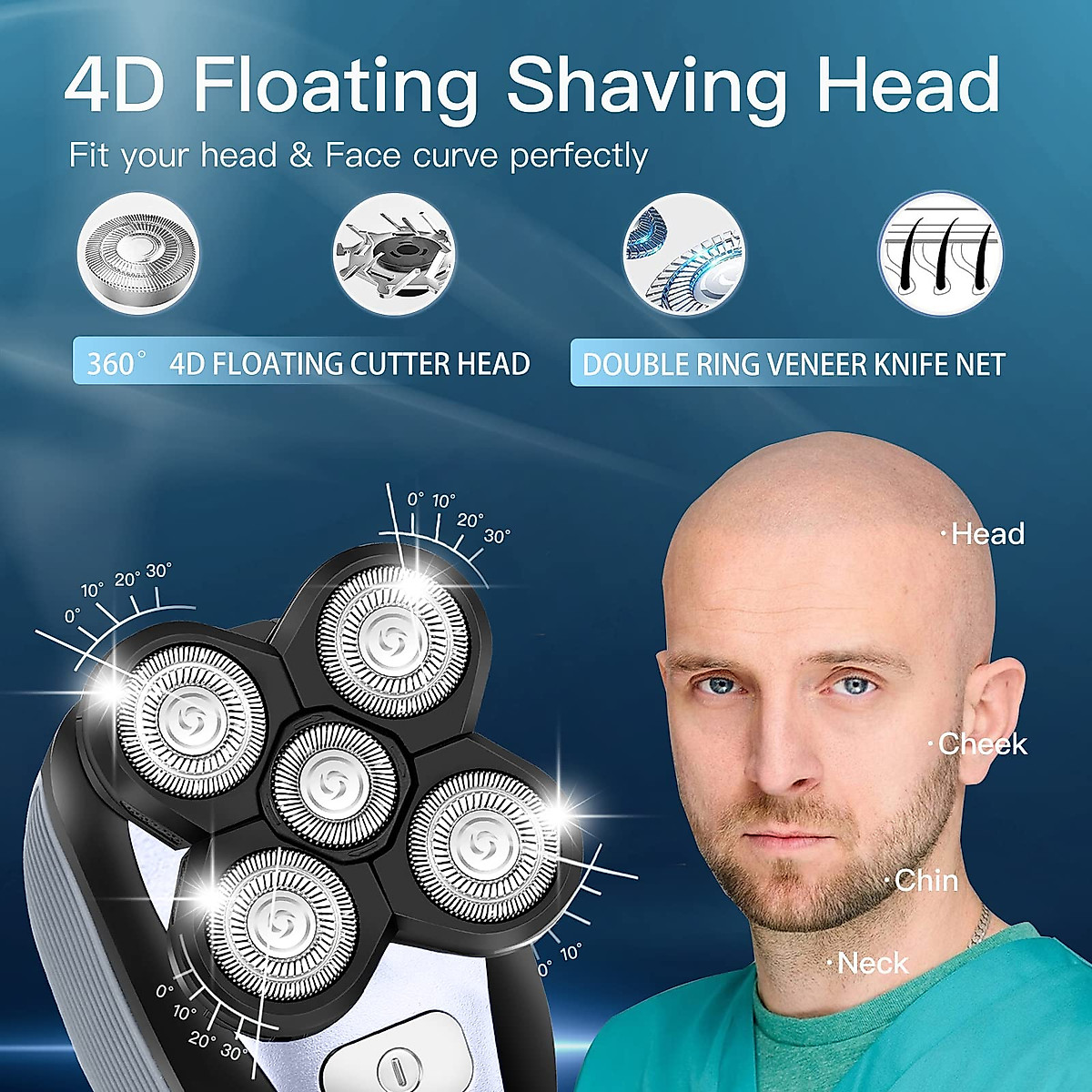 Head Shaver for Bald Men,Electric Razor for Mens Shaver Cordless,5 in 1 Waterproof Wet Dry Mens 5 Heads Electric Razor for Head Face Shaving,USB Facial Man Rotary Shaver Face Hair Rechargeable