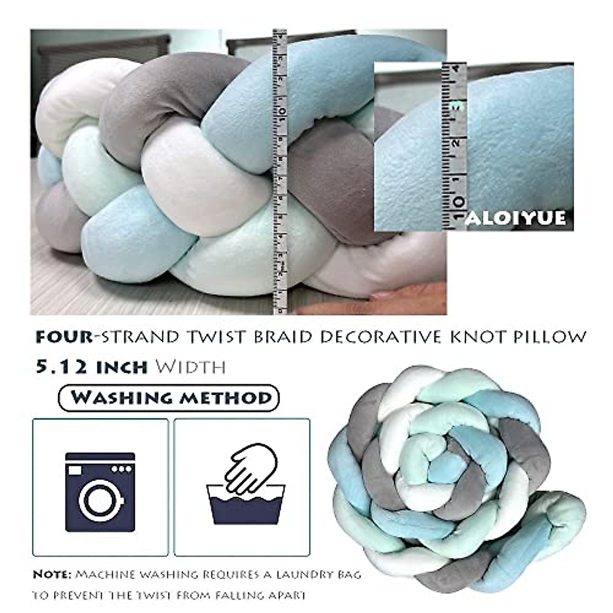 Aloiyue Premium Cushion Soft Knot Decorative Pillow Decor for Bedroom,Playroom (157.5inch，Grey+White+Green+Blue)