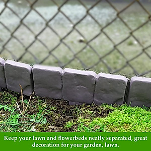 Acrux7 20 Pack Garden Edging Border, Plastic Garden Lawn Edging, DIY Grey Stone Effect Edging Plant Border, Garden Edging Flower Bed Edging for Walkways Landscape Garden Patio Lawn