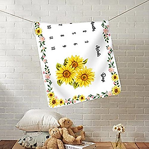 LYLYCTY Baby Monthly Milestone Blanket, Sunflower Months Blanket for Neutral Newborn Baby Shower, Includes Wreath and Frame 60"x40" BTLSLY10