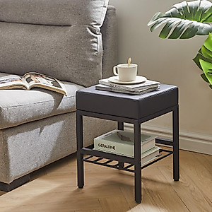 IBUYKE Square Makeup Stool with Adjustable Feet and Storage Space, Footrest Stool, PU Seat Vanity Stool, Multi-Use as Small Side Table or Ottoman, for Bedroom, Black LG-60B