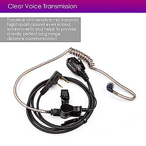 Covert Acoustic Tube Earpiece with Mic for Baofeng UV-5R Walkie Talkies, Surveillance Headset and PTT Compatible with 2 Way Radios Brands Baofeng and Kenwood, Puxing, Wouxun (Black)