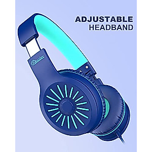 ELECDER i45 On-Ear Headphones with Microphone - Foldable Stereo Bass Headphones with No-Tangle 1.5M Cord, 3.5MM Jack, Portable Wired Headphones for School/Kids/Teens/Smartphones/Travel/Tablet - Blue