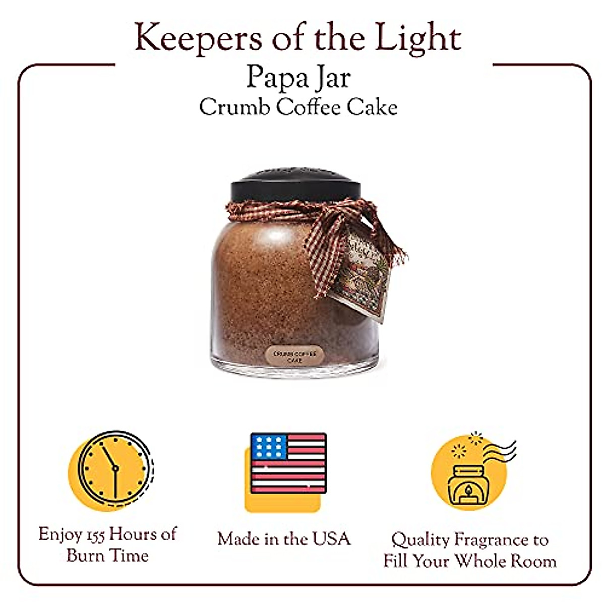 A Cheerful Giver — Crumb Coffee Cake - 34oz Papa Scented Candle Jar with Lid - Keepers of the Light - 155 Hours of Burn Time, Gift for Women, Brown