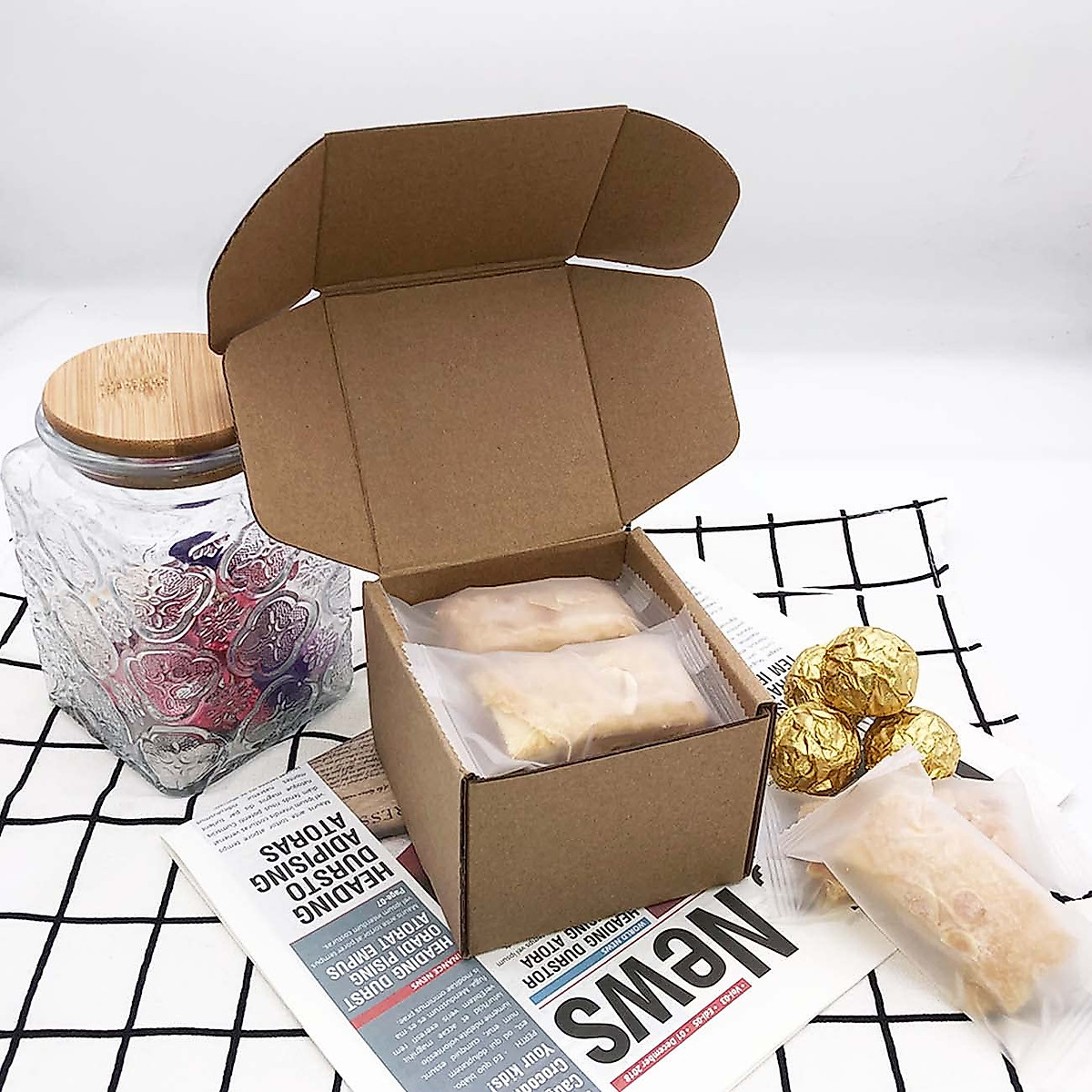 4x4x3 inch Shipping Boxes Pack of 25，Livejun Brown Corrugated Cardboard Box Mailer Boxes for Packaging Small Business Shipping，Boxes for Birthday Wedding Party Gift Giving (4 x 4 x 3)