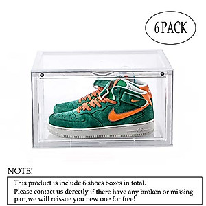 AOTENG STAR Storage Shoes Box Womens Mens Shoe Storage Display Box Plastic Foldable Stackable Shoe Container Clear Closet Shelf Shoe Organizer-Six Pack (Clear)