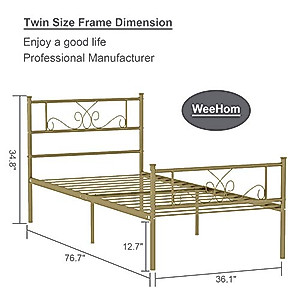 SimLife Twin Bed Frame with Headboard and Footboard Metal Platform Bed Frame Under Bed Storage Mattress Foundation No Box Spring Need Gold