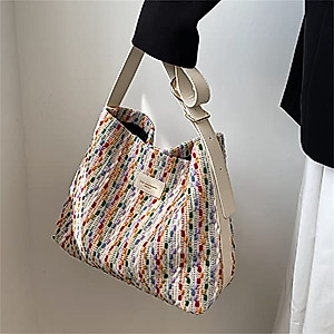 QTKJ Tote Bag, Canvas Shoulder Bag Leather adjustable shoulder straps Crossbody Bag, Large Size Canvas Tote Designer Tote Bag for women Vacation, Travel, Daily and Work（White）