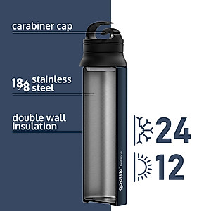 qbottle Insulated Water Bottles with Carabiner Lid – Stainless Steel Water Bottle – Leak Proof Metal Water Bottle – No Sweat – Wide Mouth – Denim Blue, 27 oz