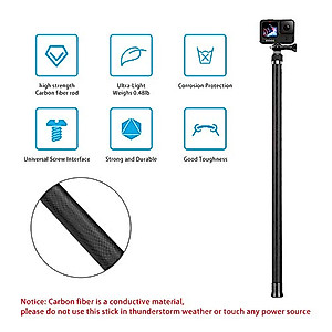 AFAITH 106" Long Carbon Fiber Handheld GoPro Selfie Stick Extendable Pole Monopod for GoPro Hero 11 Hero 10 Hero 9 Hero8 Hero7 Black, DJI OSMO Action Camera, Insta 360 Cam & Other Action Cameras