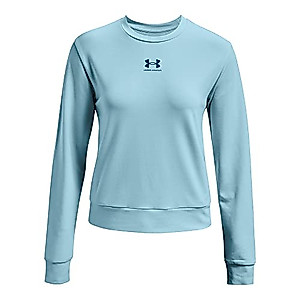 Under Armour Womens Rival Terry Crew , Opal Blue (293)/Lime Foam , X-Large
