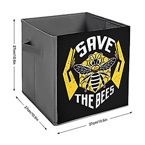 Heart Mind Soul Saves The Bees PU Leather Collapsible Storage Bins Canvas Cube Organizer Basket with Handles