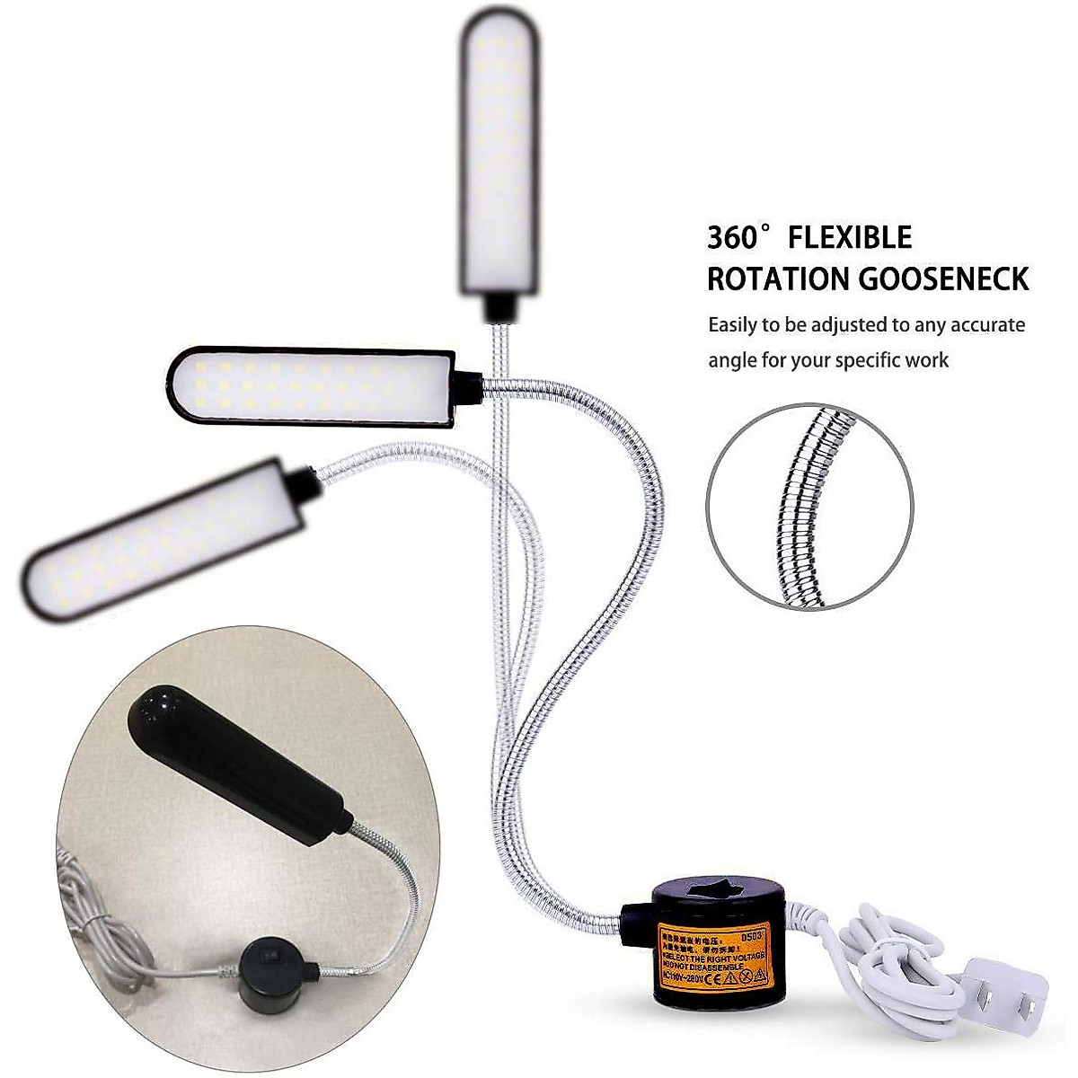 EVISWIY Sewing Machine Light LED Lighting (30LEDs) 6 Watt Multifunctional Flexible Gooseneck Arm Work Lamp with Magnetic Mounting Base for Workbench Lathe Drill Press 2 Pack