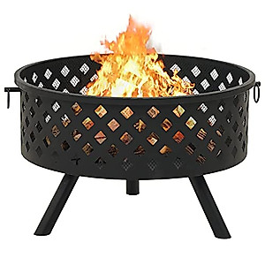 Outdoor Fire Pit Large Wood Burning Patio Backyard Firepit for Outside, for Camping Picnic Bonfire Garden Beaches Park, with Poker 26.8 "